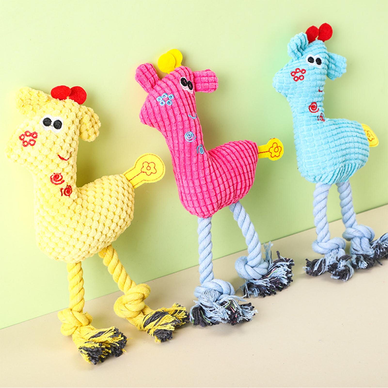 Плюшевая игрушка для жевания домашних животных, устойчивая к укусам, в форме оленя, скрипучая жевательная игрушка для кошек и собак с хлопковой веревкой желтого цвета