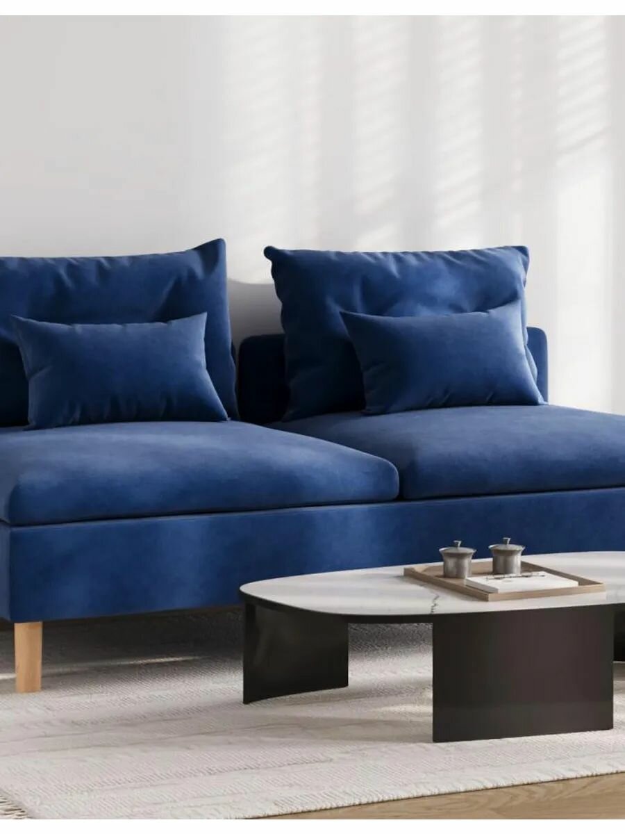 Диван прямой Армана нераскладной, плоские пружины змейка, на ножках, 188х99.5х74 см, Синий, велюр