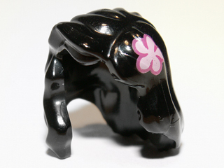 Minifigure, Hair Female Mid-Length with Part over Right Shoulder with Bright Pink Flower Pattern on Left Side, 85974pb01 Black U