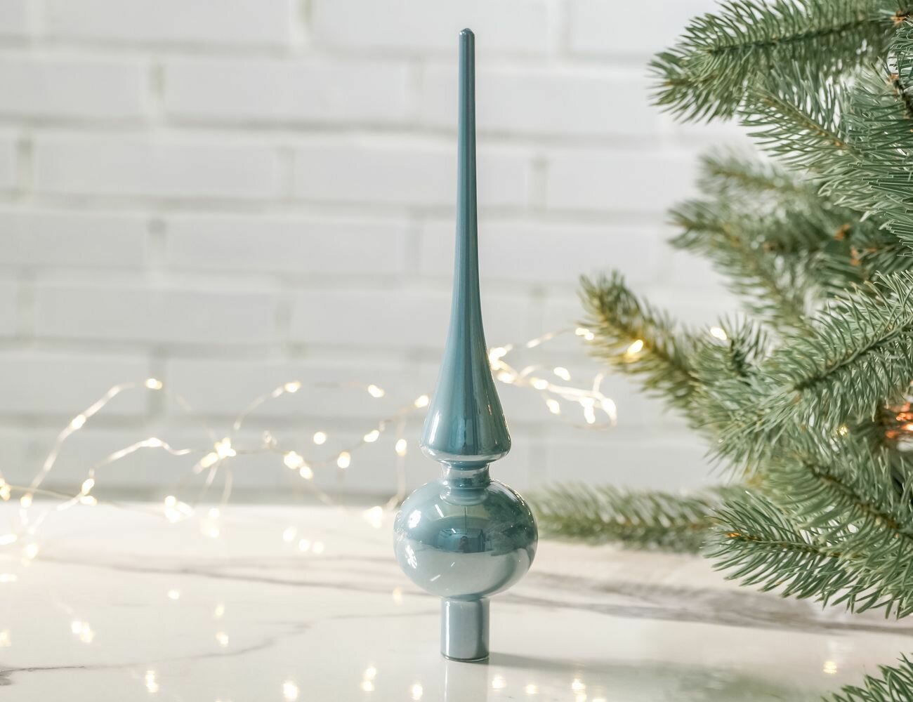 Ёлочная верхушка Королевская классика (Royal Classic), стекло, туманный голубой, глянцевый, 26 см, Kaemingk 115319