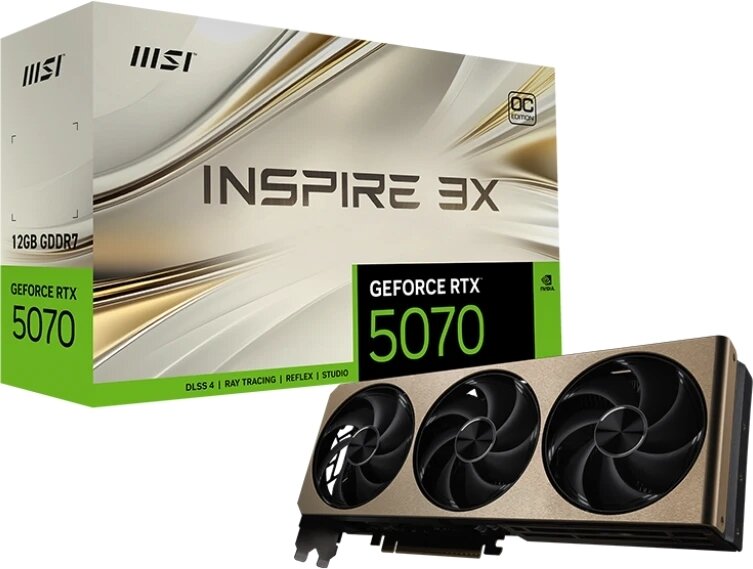 Видеокарта MSI RTX5070 INSPIRE 3X OC 12GB GDDR7 192bit 3xDP HDMI 3FAN RTL
