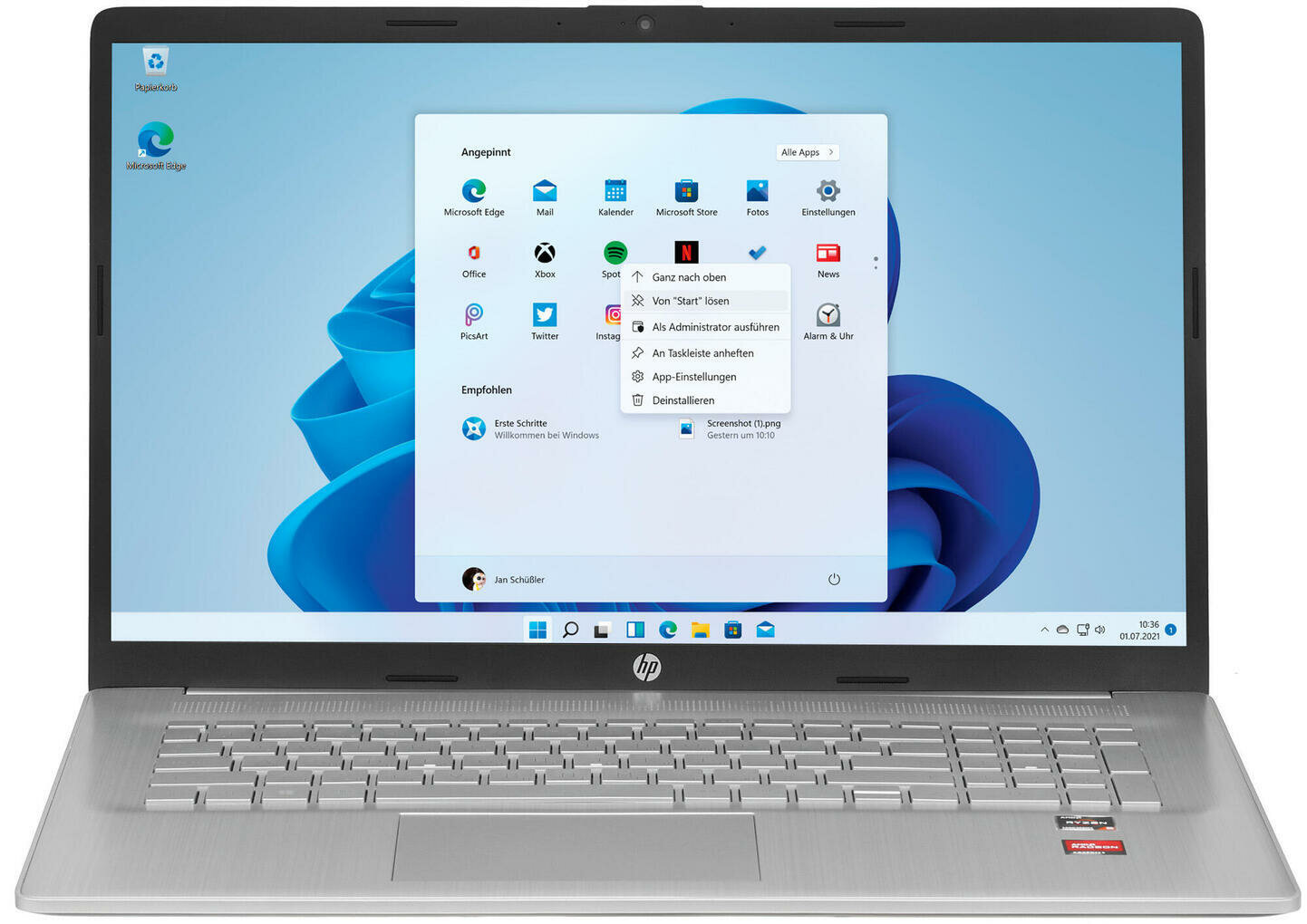 17,3" Ноутбук HP Laptop 17-CP0140UR (61R60EA) серебристый - 1920x1080, IPS, AMD Ryzen 5 5500U, ядра: 6 x 2,1 ГГц, 8 ГБ, SSD 512 ГБ, AMD Radeon Graphics, Windows 11 Home