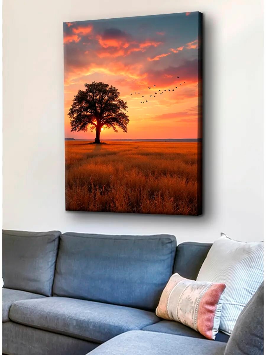 Картина "Дерево на закате", интерьерная 50х70см 1шт.