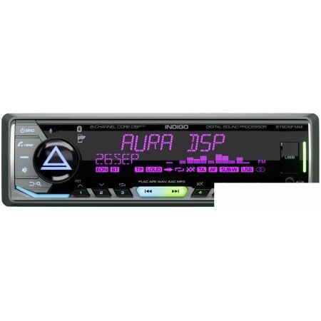 USB-магнитола Aura Indigo-878DSP MKII, 1DIN, USB-проигрыватель, USB, Bluetooth, усилитель 4x51 Вт, экран монохромный