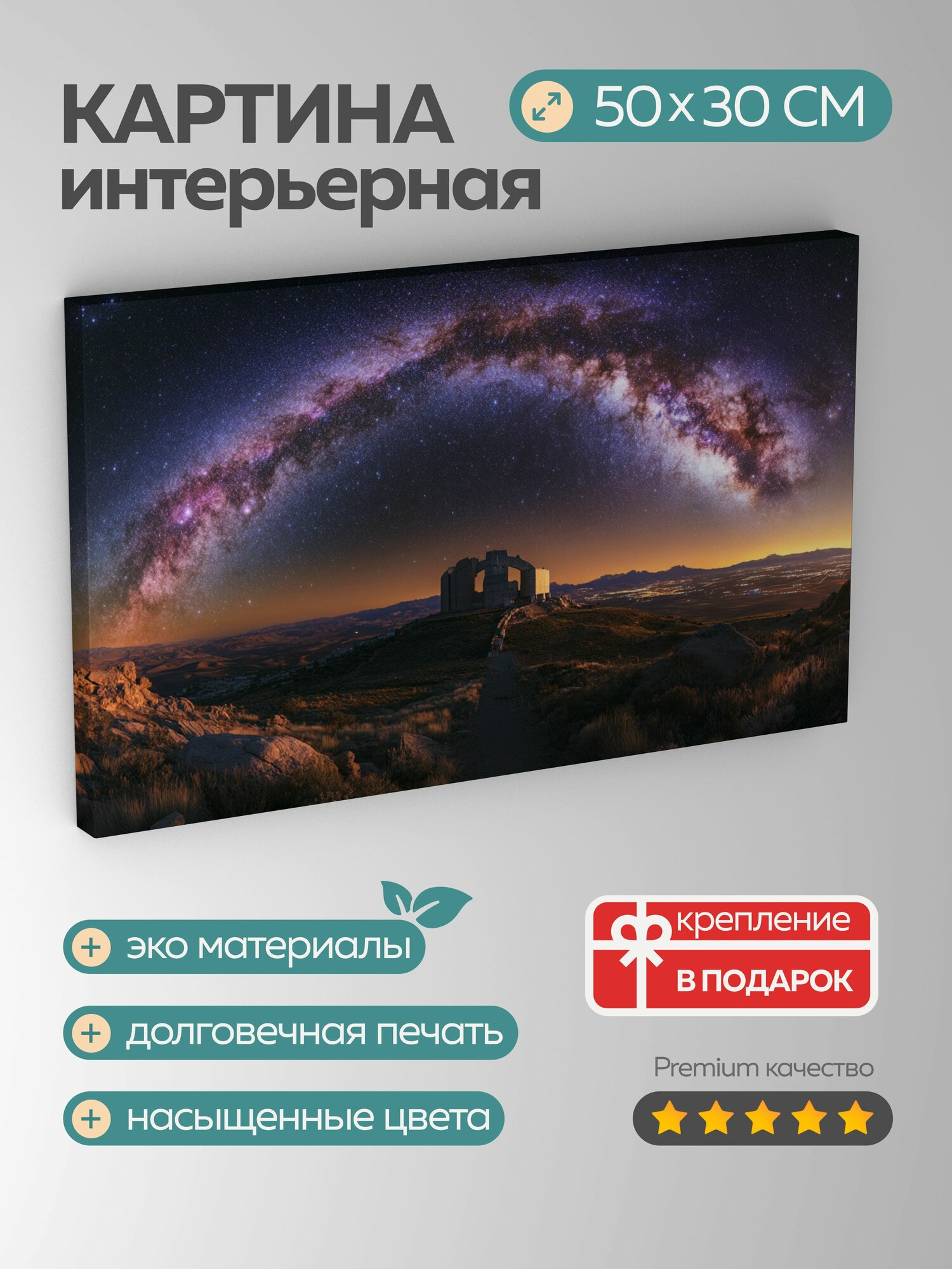Картина на холсте интерьерная 50х30 см, Млечный путь, звездное небо, космические явления, далекие звезды