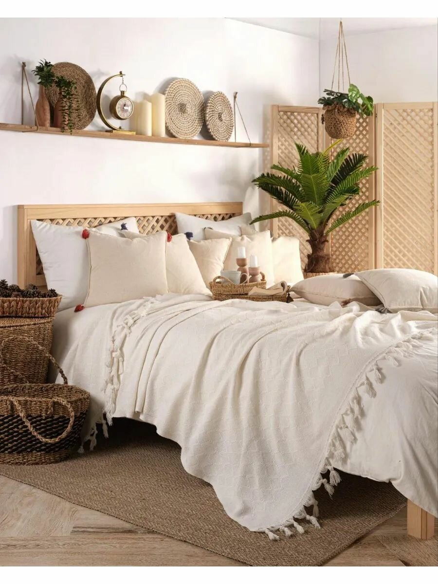 Покрывало Saheser, хлопок 100%, Турция, евро размер, 230x200см, кремовое