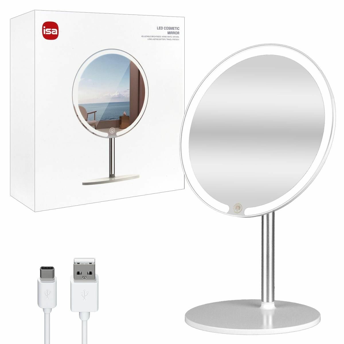 Зеркало настольное для макияжа с подсветкой ML-01 ISA / Белый
