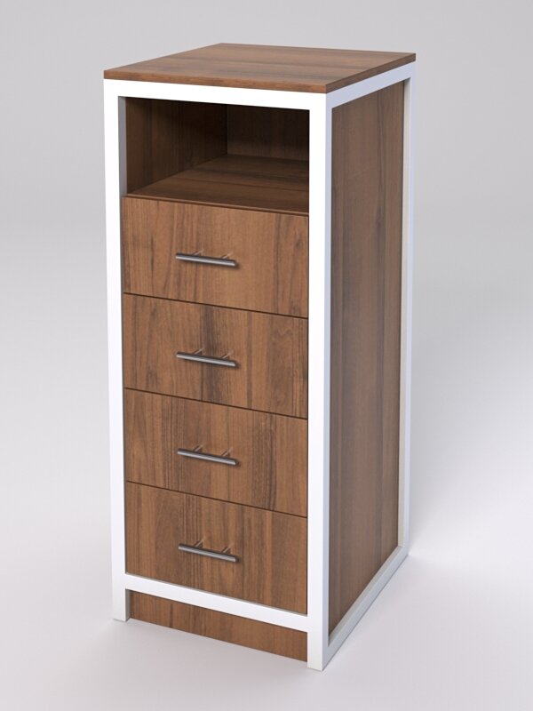 Тумба для офисной техники №2А "стронг" в стиле лофт, Орех + металлический каркас Белый