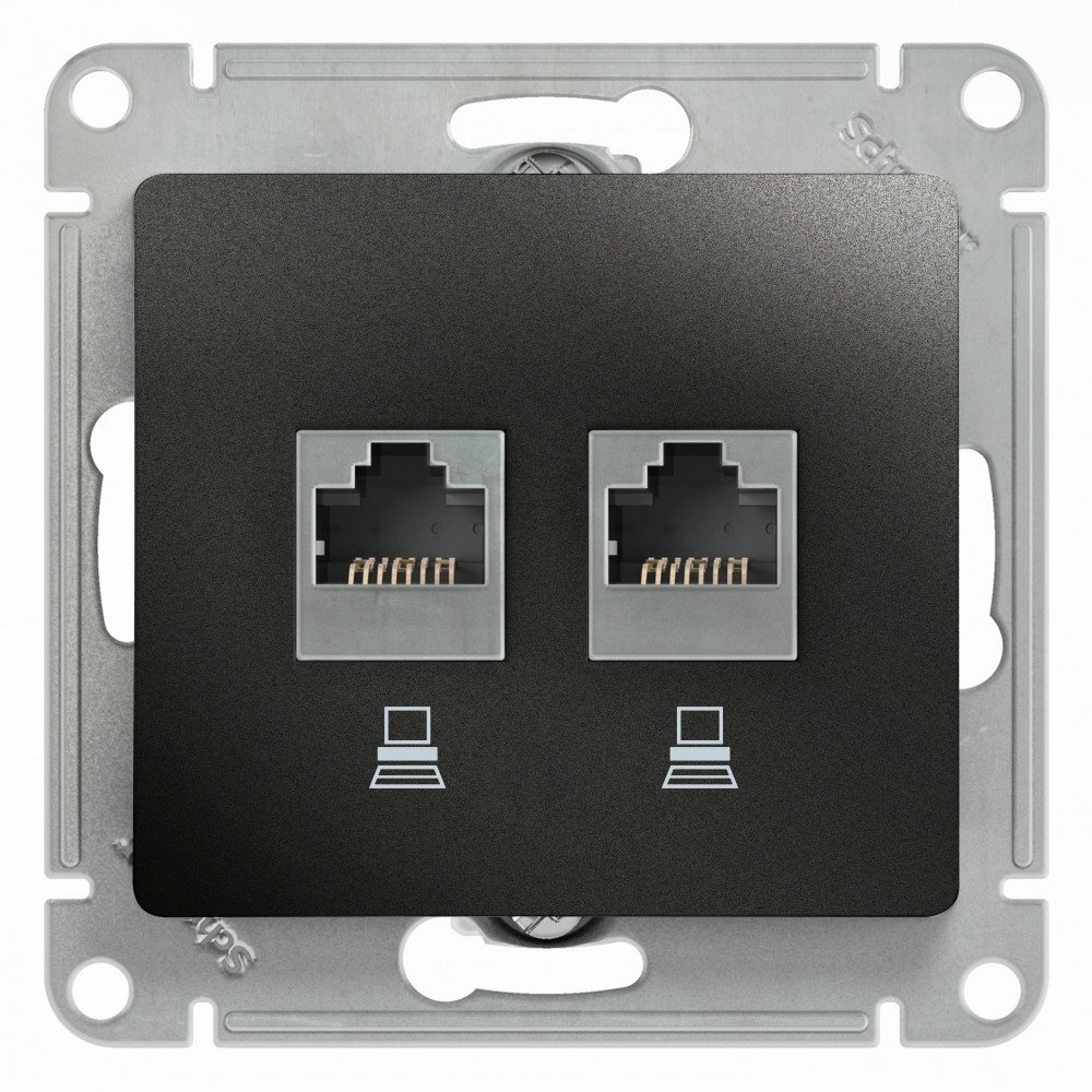 Glossa Антрацит Розетка 2-ая компьютерная RJ45+RJ45, кат.5E, Systeme Electric, GSL000785KK