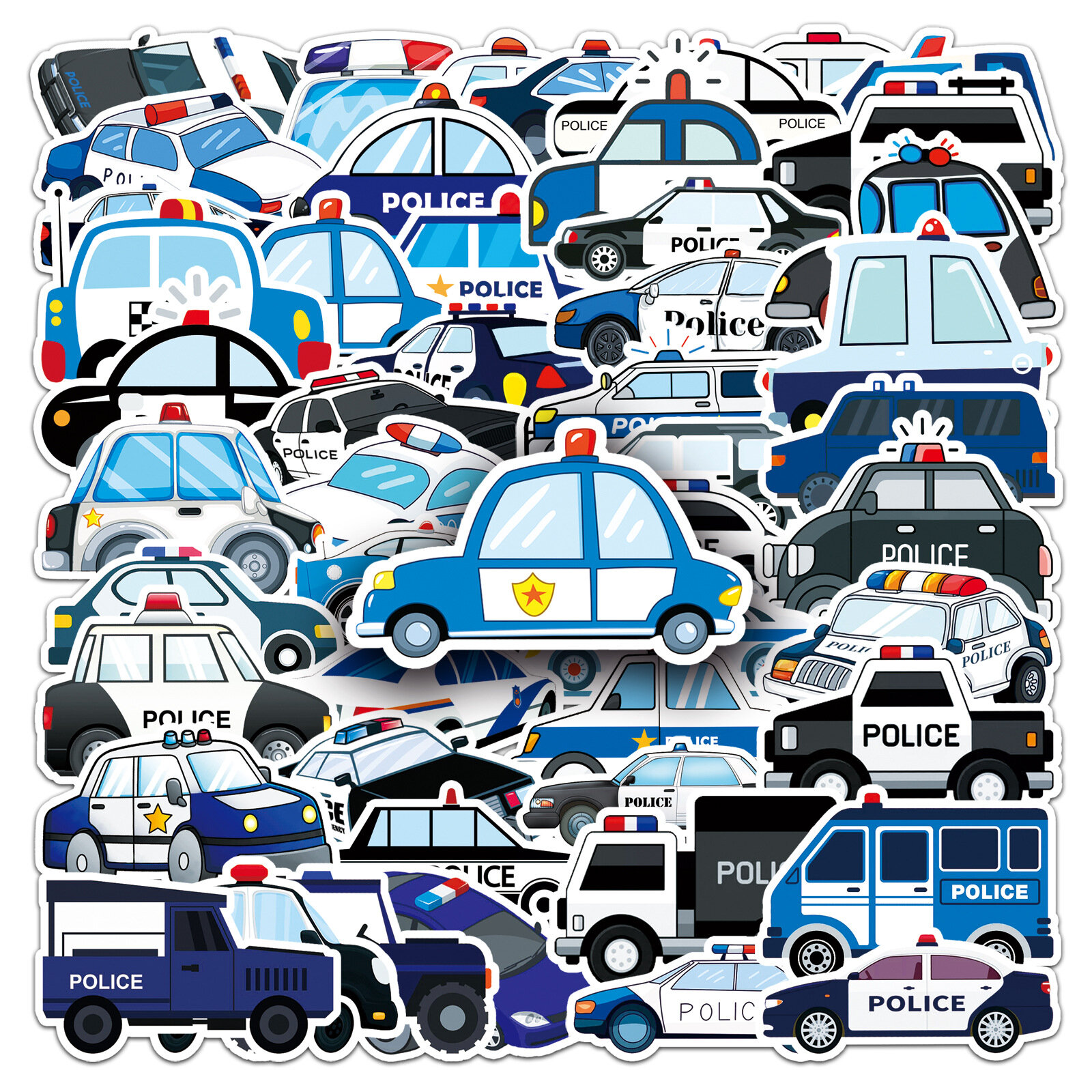 50 шт. наклеек с мультяшными полицейскими машинами для детей, водонепроницаемый набор наклеек с патрульными машинами, виниловые наклейки с изображением правоохранительных органов для ноутбука, скрапбукинга, чемодана, блокнота, гитары, украшения своим