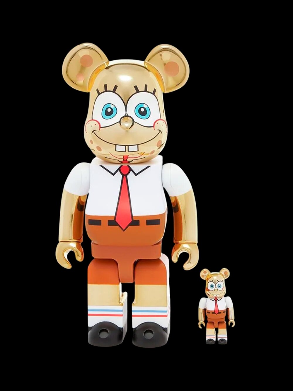 Коллекционная оригинальная фигура Bearbrick SpongeBob Gold Chrome 400% 100% / 28 см высота / ABS пластик / Medicom Toy