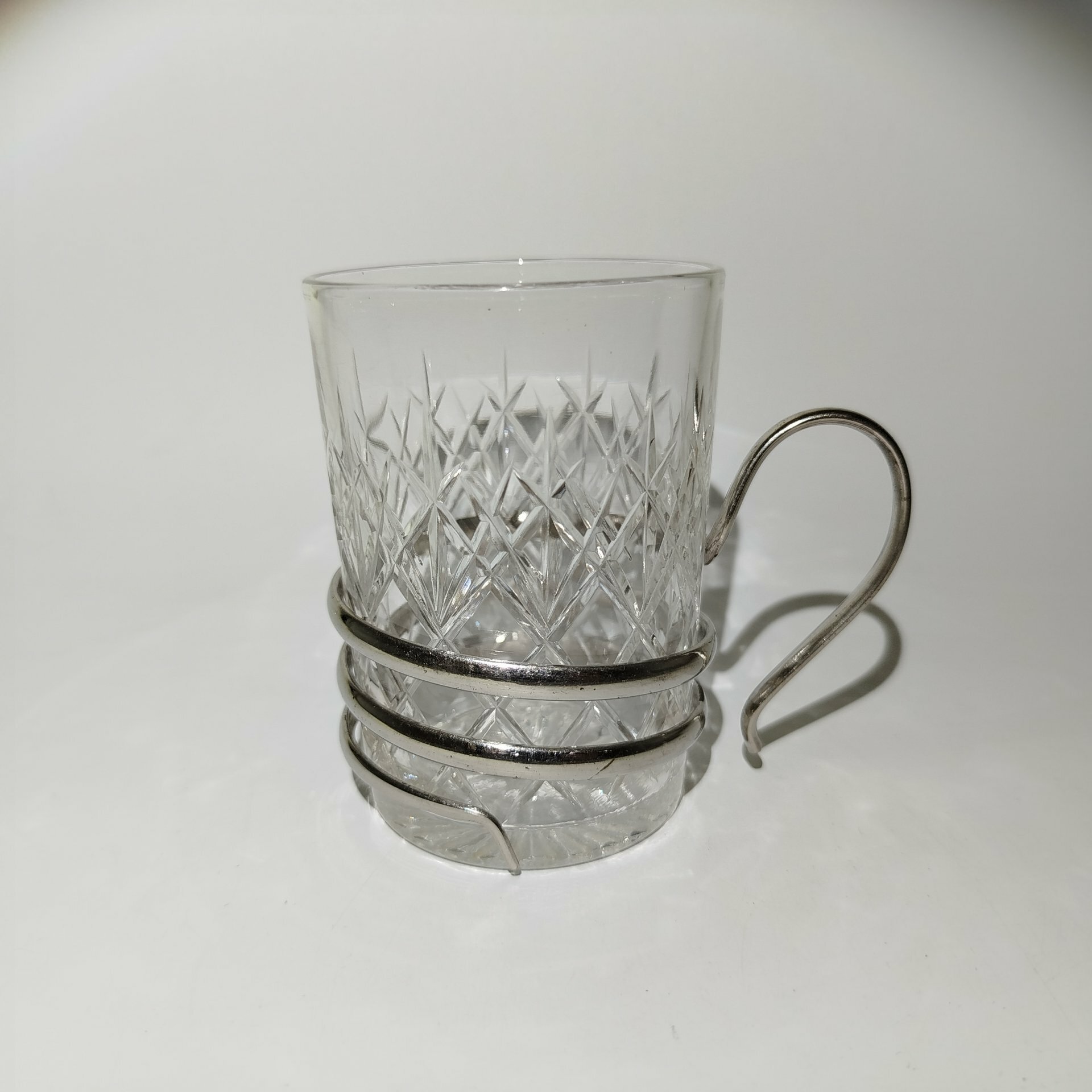 Подстаканник с лаконичный декором (в комплекте со стаканом), металл, серебрение