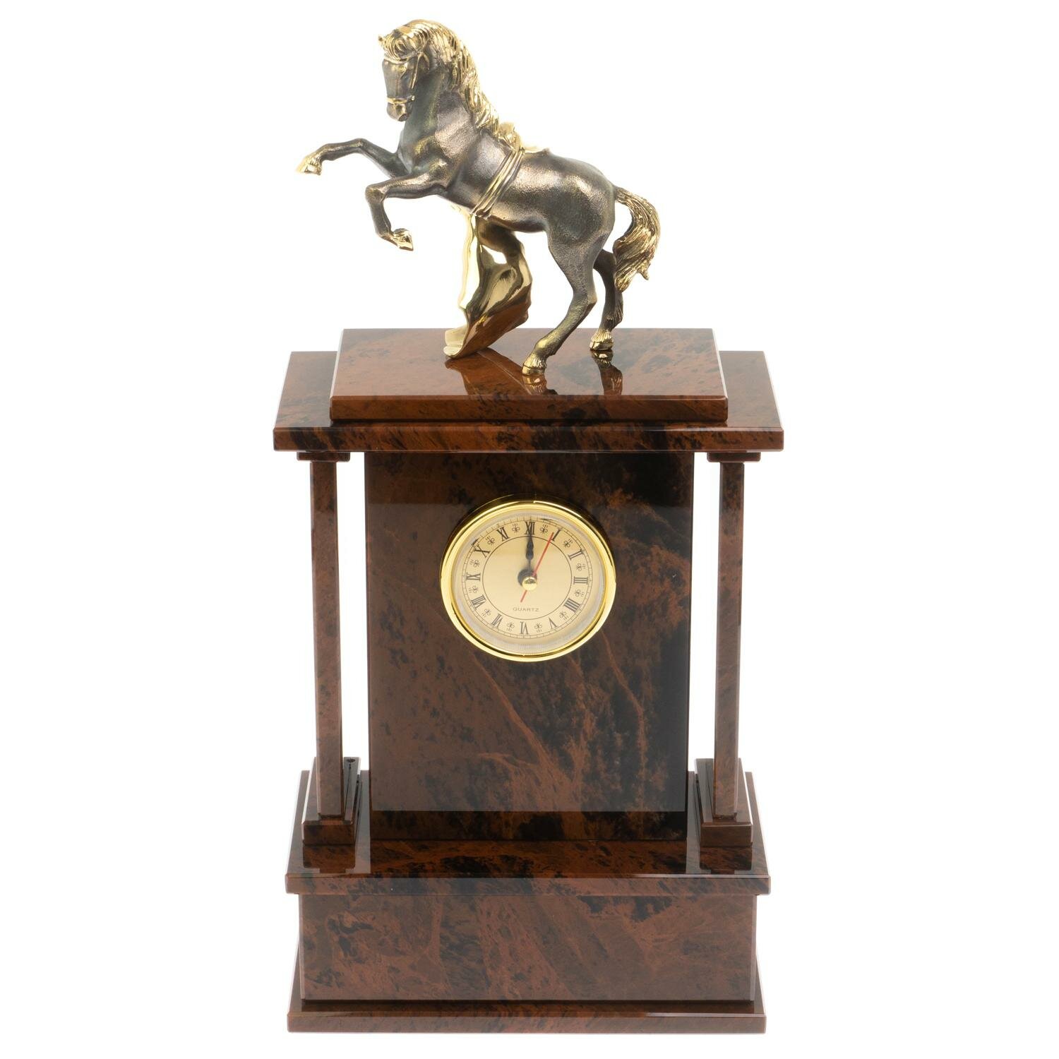Настольные часы "Конь с попоной"из коричневого обсидиана