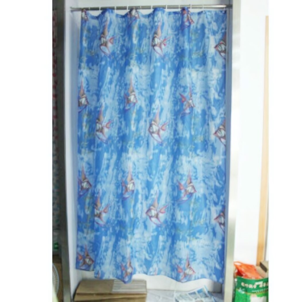 Штора для ванной комнаты полиэстер 170х200 с рисунком рыб на голубом фоне