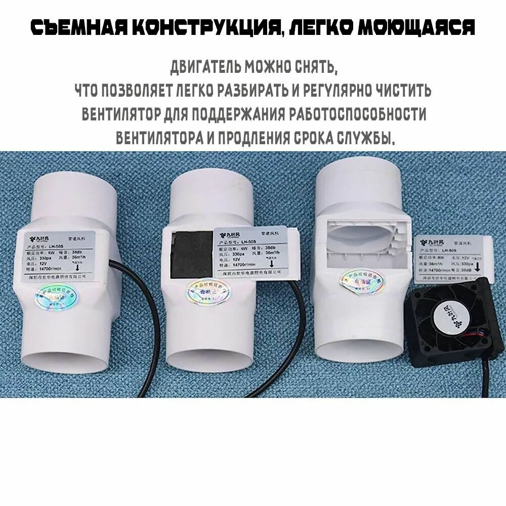 Вентилятор вытяжного канала диаметром 50 мм, 6 Вт 12 вольт, источник питания российского стандарта