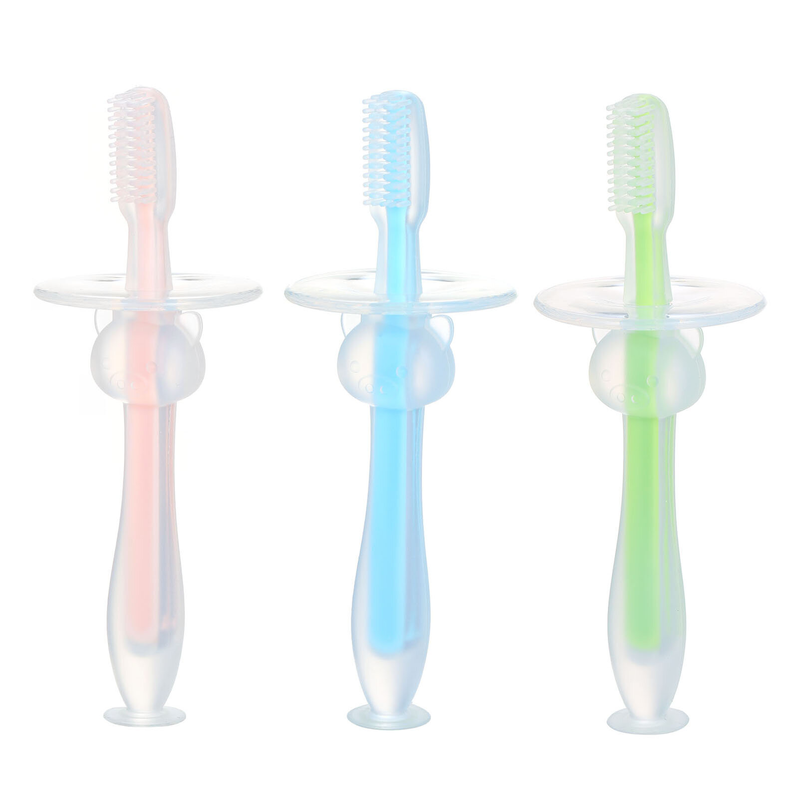 3 шт. Детские тренировочные зубные щетки с присоской, предотвращающие глотание. Мягкие силиконовые зубные щетки-прорезыватели, безопасные для младенцев и малышей.
