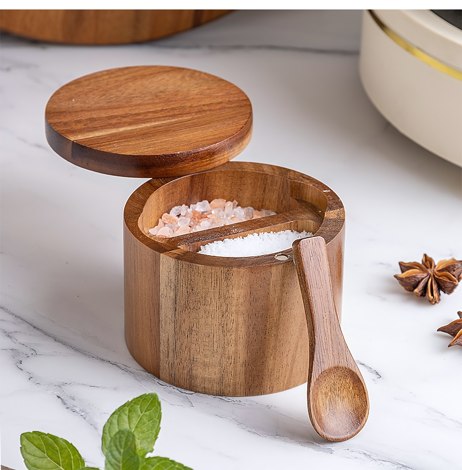 Кухонная коробка для хранения приправ из цельного дерева (однослойная двойная сетка, 9*7 см)