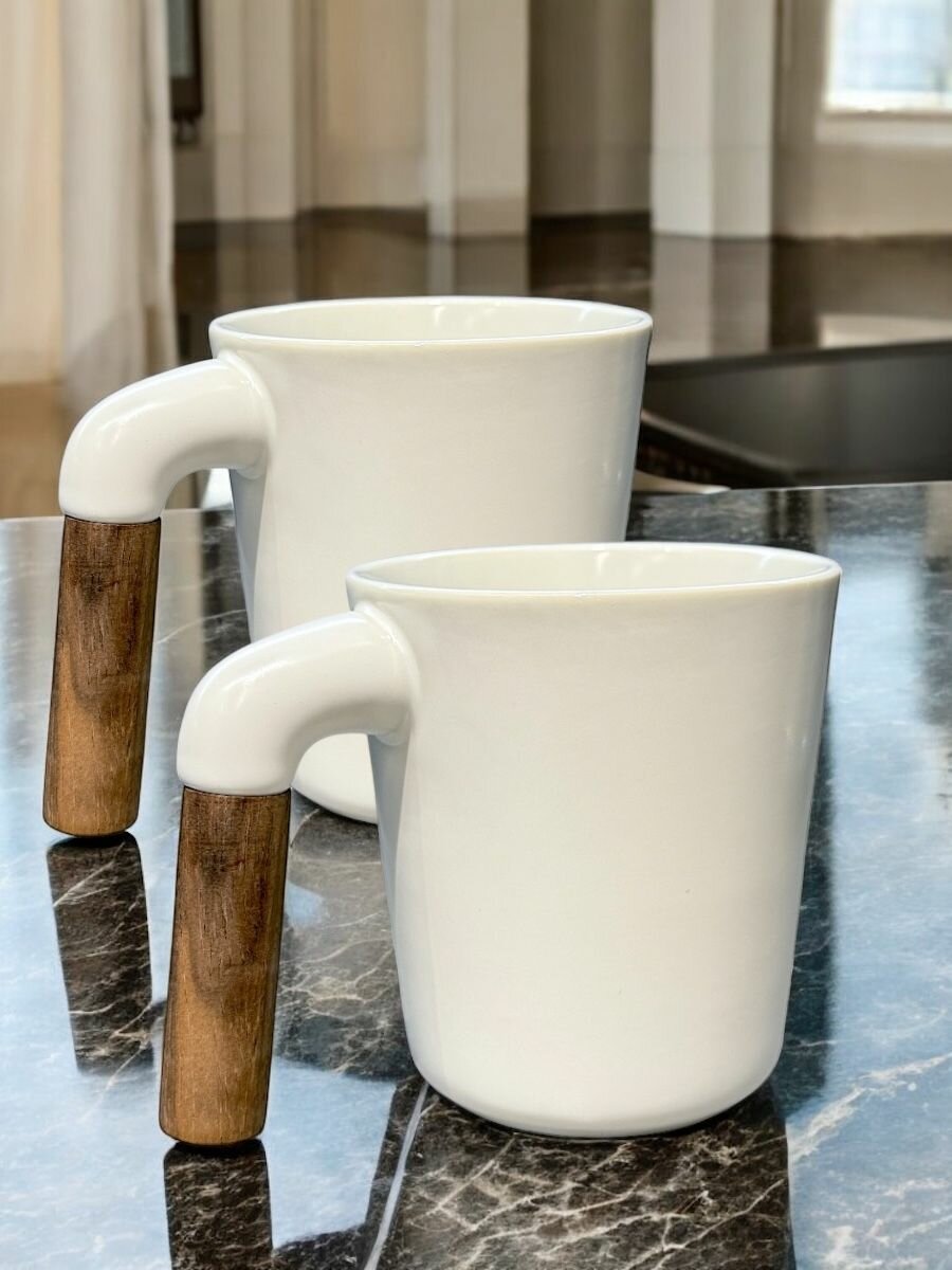 Кружка керамическая с деревянной ручкой 350 Мл. 2 шт.