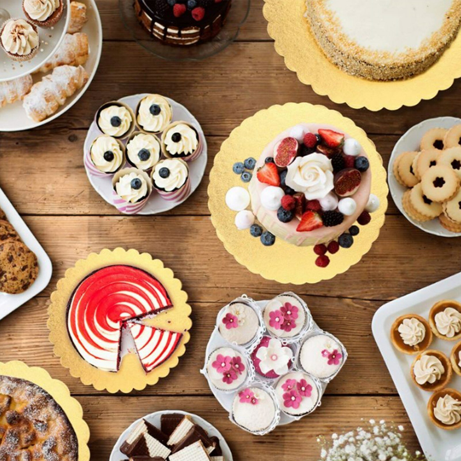 10 шт, круглые доски для торта с двухсторонним узором, многоразовые подносы для тортов для свадьбы, дня рождения (8 пакетов)