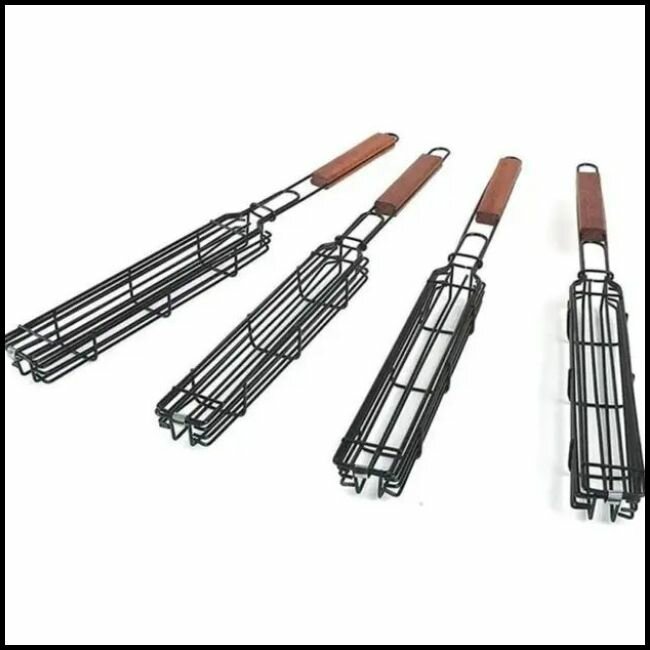 Решетка гриль для мяса и овощей с деревянной ручкой, прочная и универсальная для мангала, барбекю, пикников и дачи, удобная и безопасная