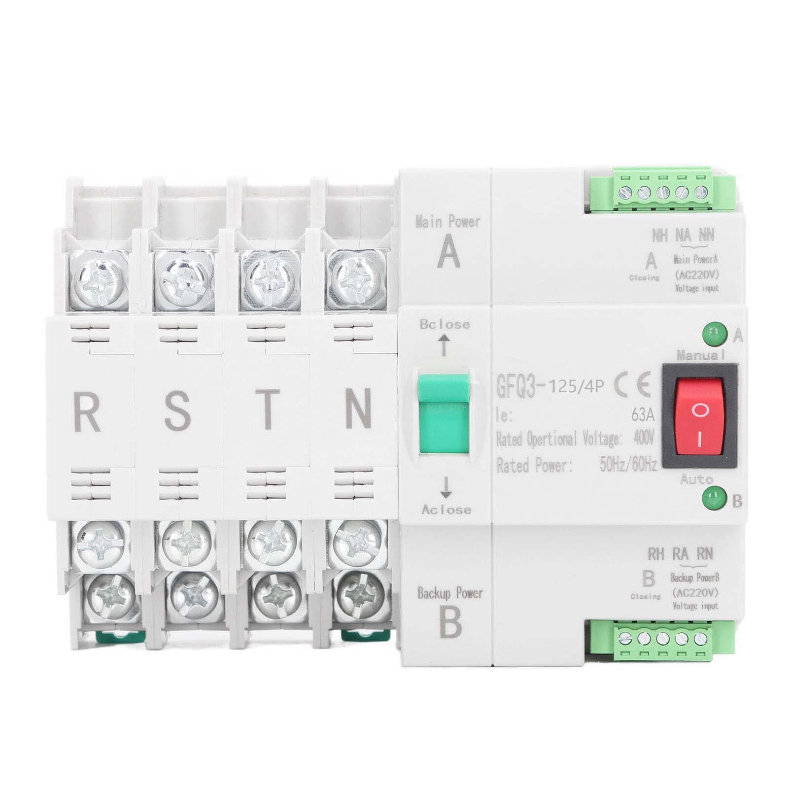 Автоматический переключатель питания с двумя режимами работы, монтируемый на DIN-рейку, 4-контактный переключатель для генератора, AC400V 63A