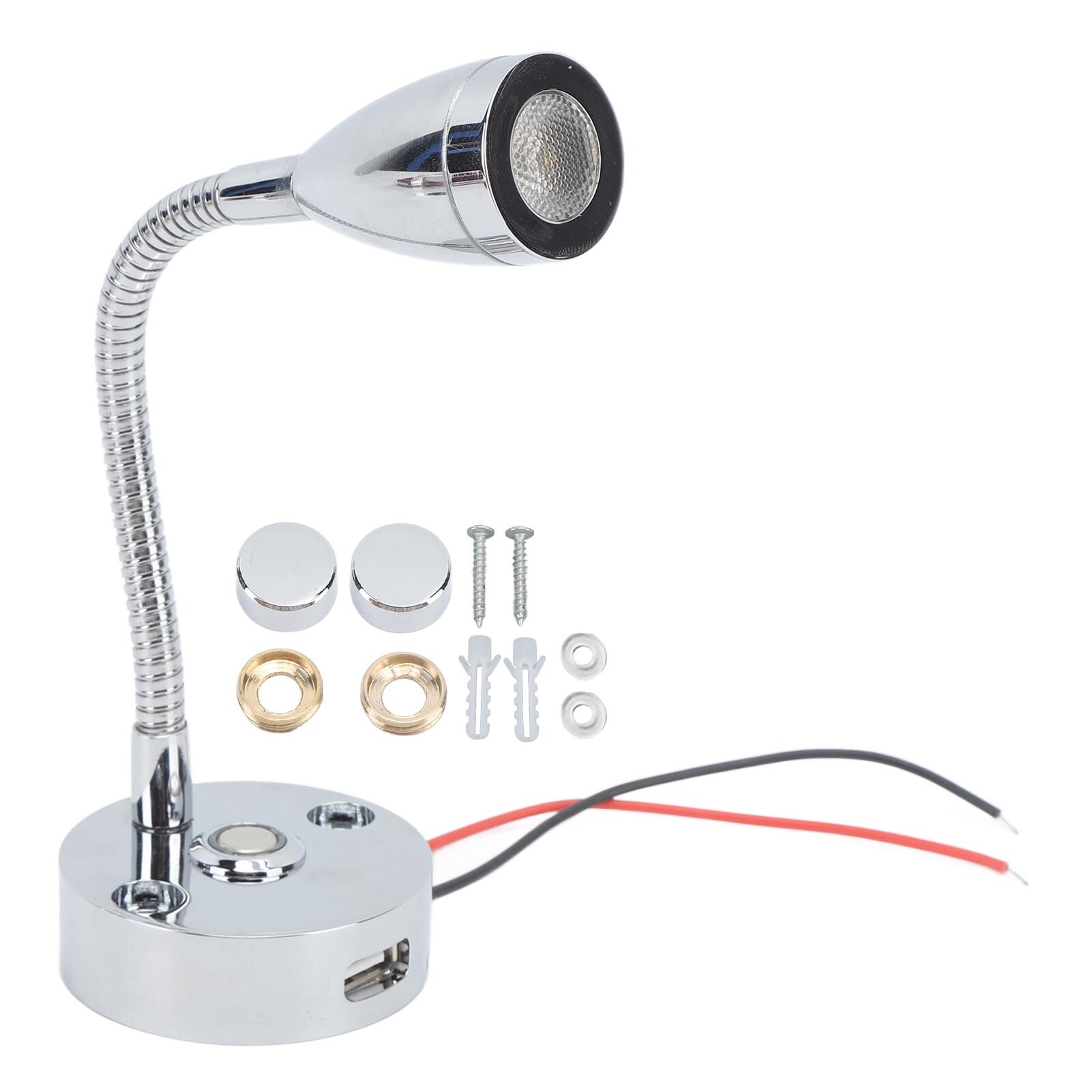 Лампа для чтения LED, хромированная, настенная, для колесного дома, лодки, яхты, USB, 3 цвета, сенсорная, DC 12-24V.