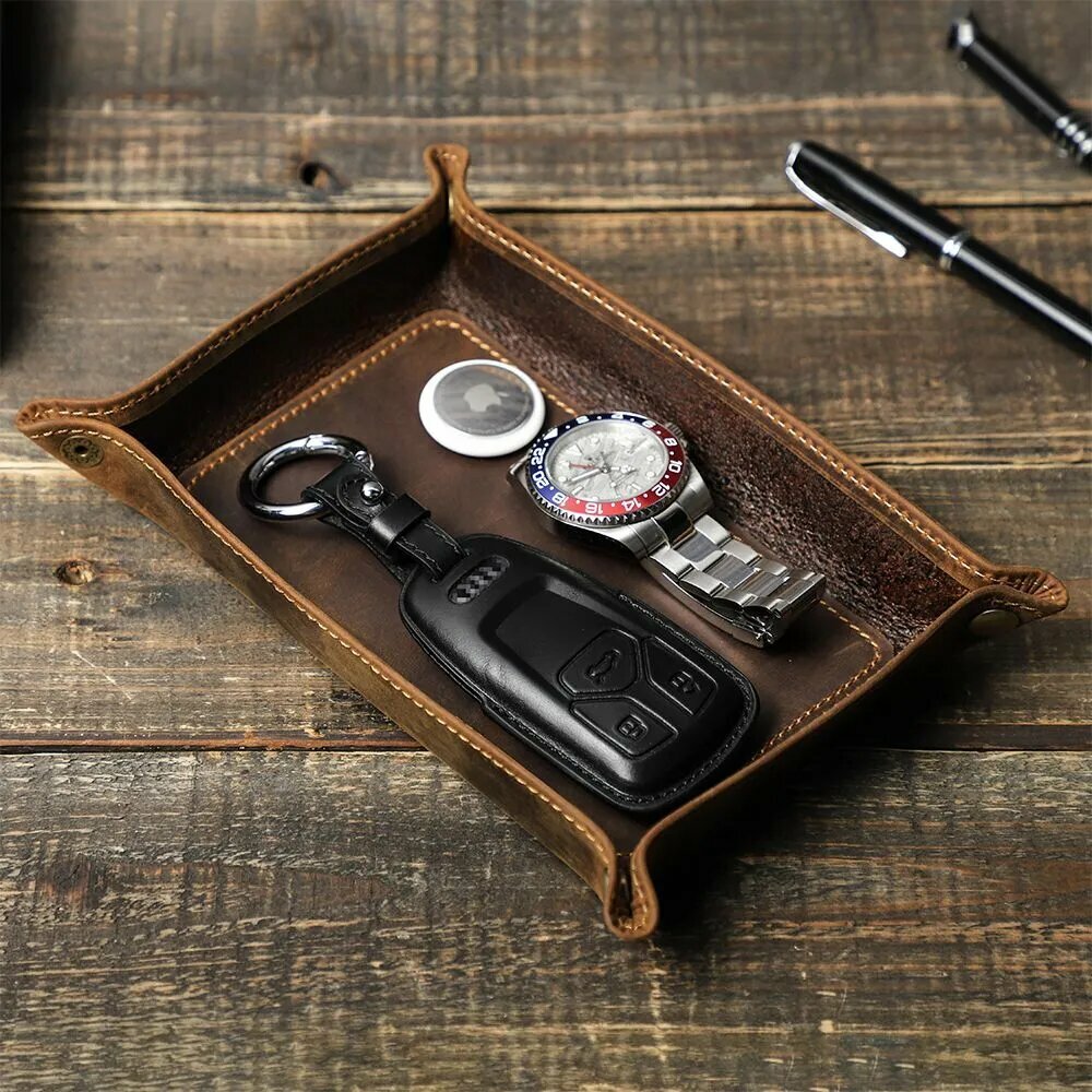 Лошадь кожа лоток украшения ручной работы творческий квадратный офис стол мусора ящик для хранения