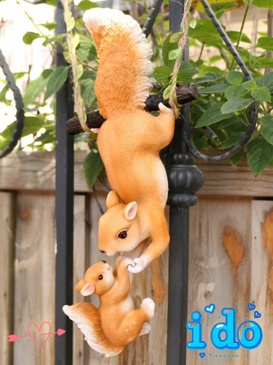 Садовая фигурка белки мамы и ребенка для украшения забора и сада, устойчивая к дождю и солнцу, создает уют и гармонию