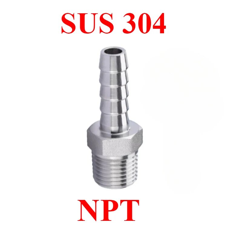 Фитинги для труб из нержавеющей стали 304 3/8", 8mm Barb OD, NPT Male