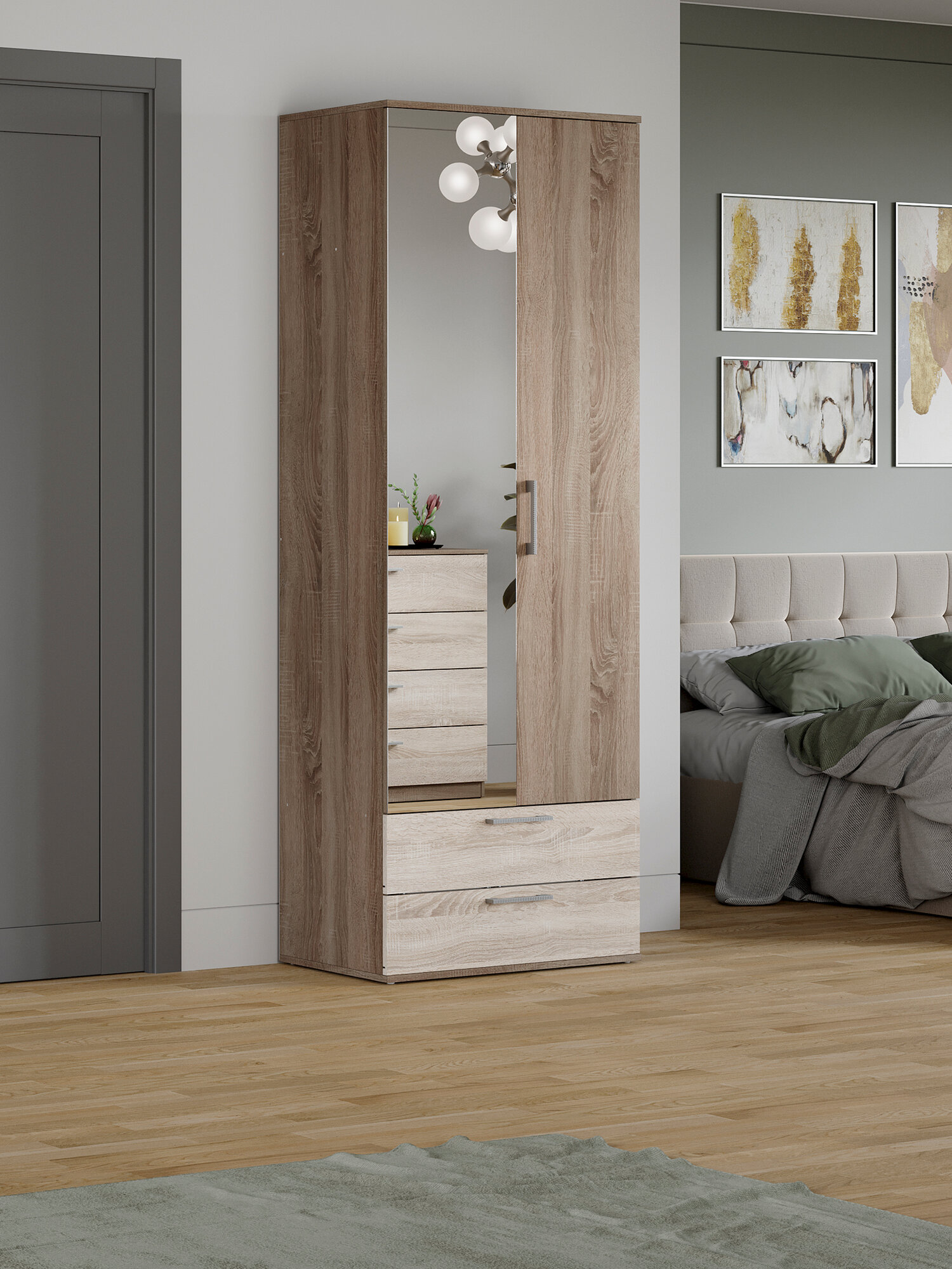 Распашной шкаф Мебель ТриЯ Марта, ЛДСП, дуб сонома, цвет трюфель, 72 x 45 x 20 см