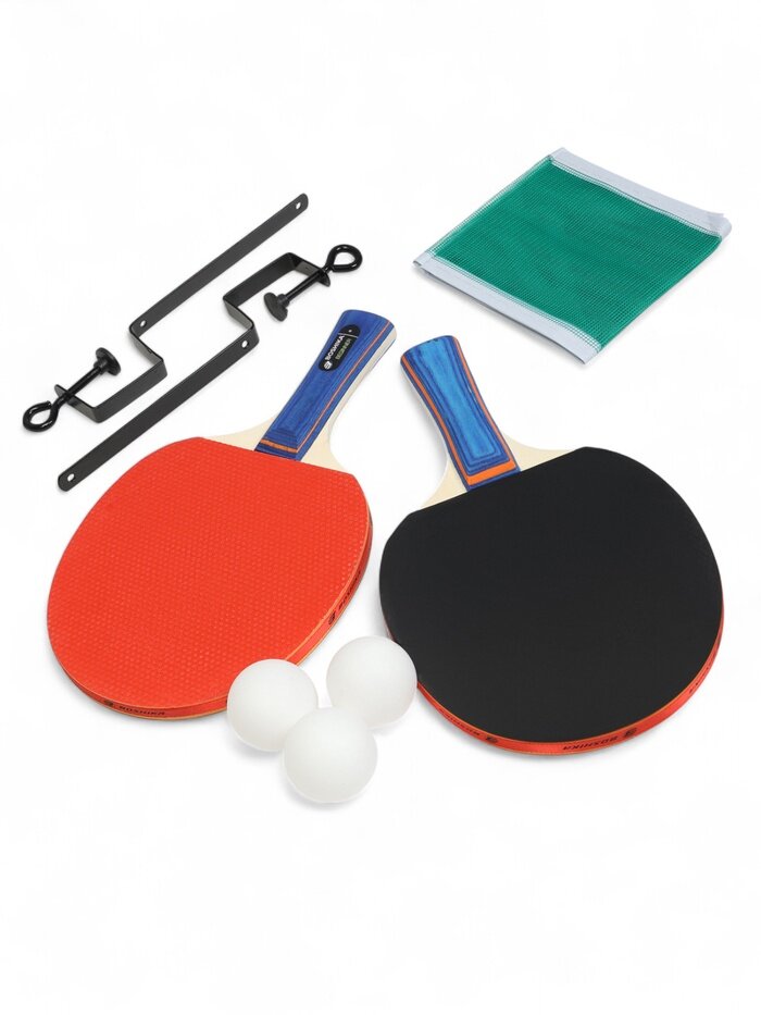 Набор для настольного тенниса BOSHIKA Training 1*: 2 ракетки, 3 мяча, сетка, крепление, микс