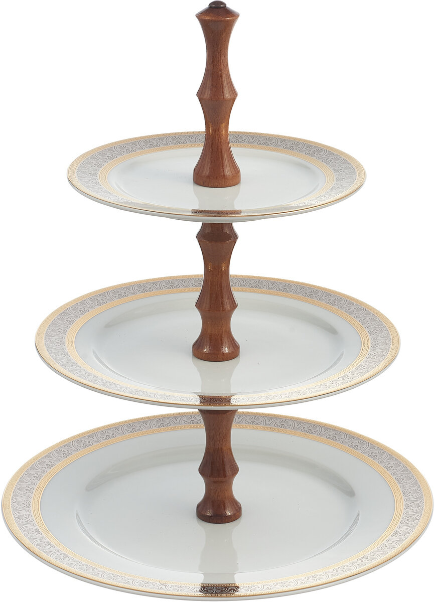 Этажерка "Опал" 3х ярусная; декор "Широкий кант платина, золото"