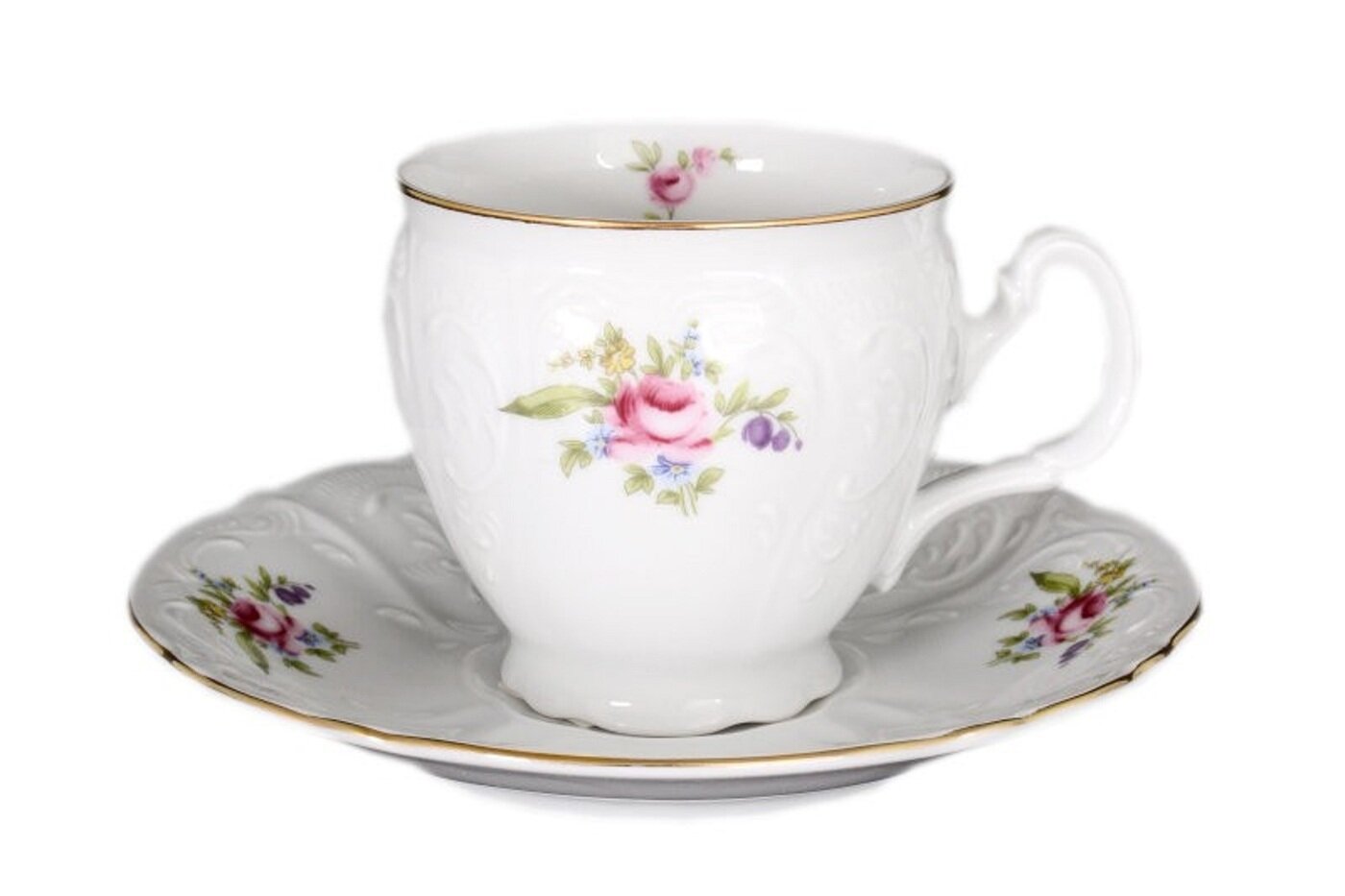 Чашка 240 мл с блюдцем 160 мм высокая; "Bernadotte", декор "Мейсенский букет", (6 пар), Thun/ БТФ0961