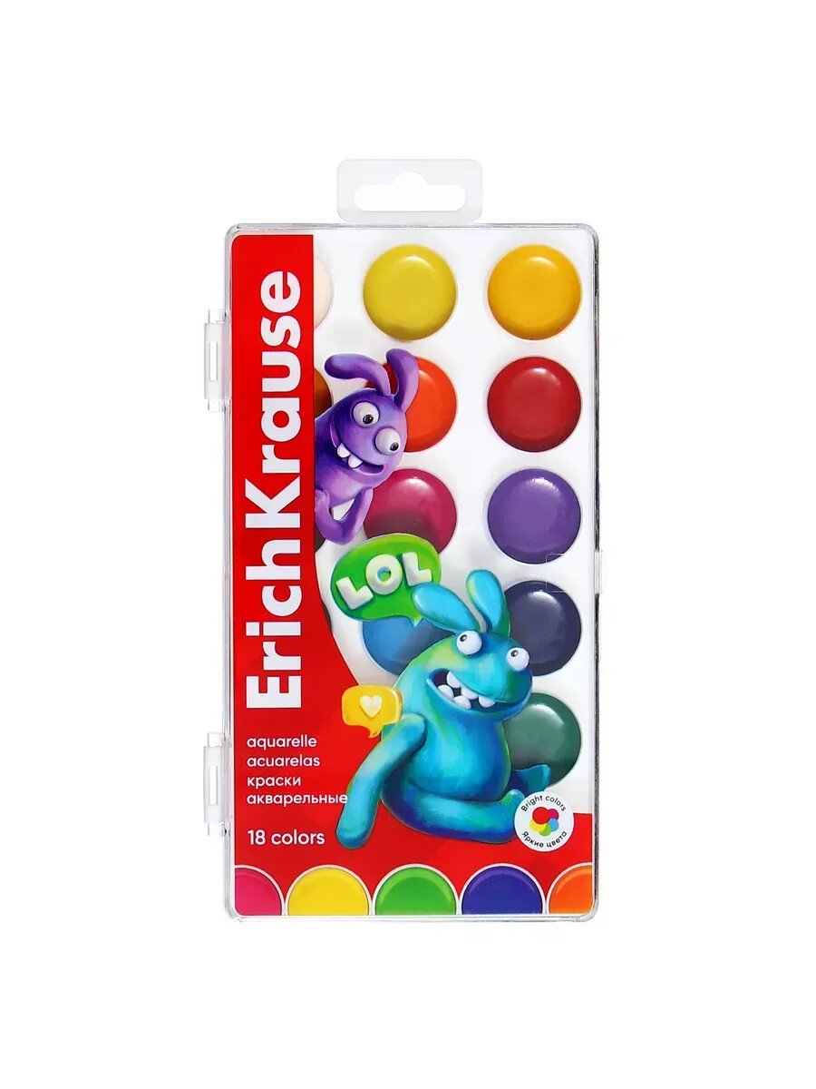 Акварель 18 цветов "Jolly Friends", в коробке с еврподвесом