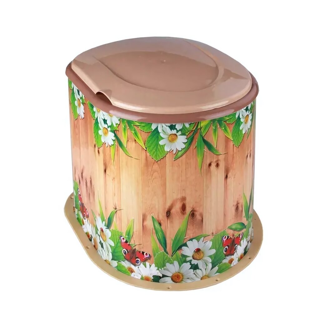 Туалет дачный «Летний день» пластиковый, декор ромашки и бабочки, цвет песочный
