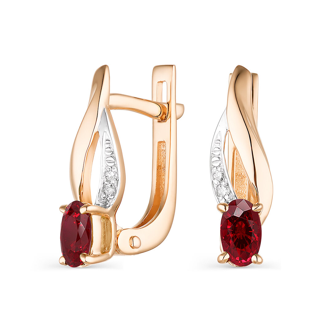 Серьги, красное золото, 585 проба, бриллиант выращенный