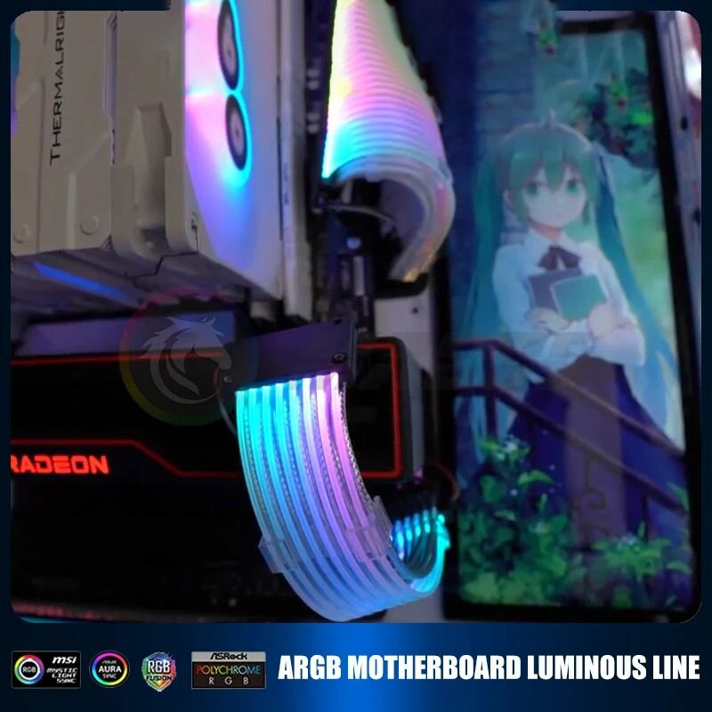 Комплект удлинительного кабеля для блока питания RGB ATX 24-контактный, графический процессор 8-контактный, радужная подсветка, синхронизация 5 В, компьютерные компоненты, украшение корпуса для ПК-геймера своими руками