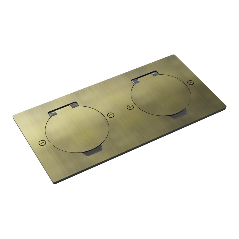 Лючок для установки 2 модулей 45х45мм, IP44, с круглой крышкой, без установочного набора, цвет античная латунь, Donel