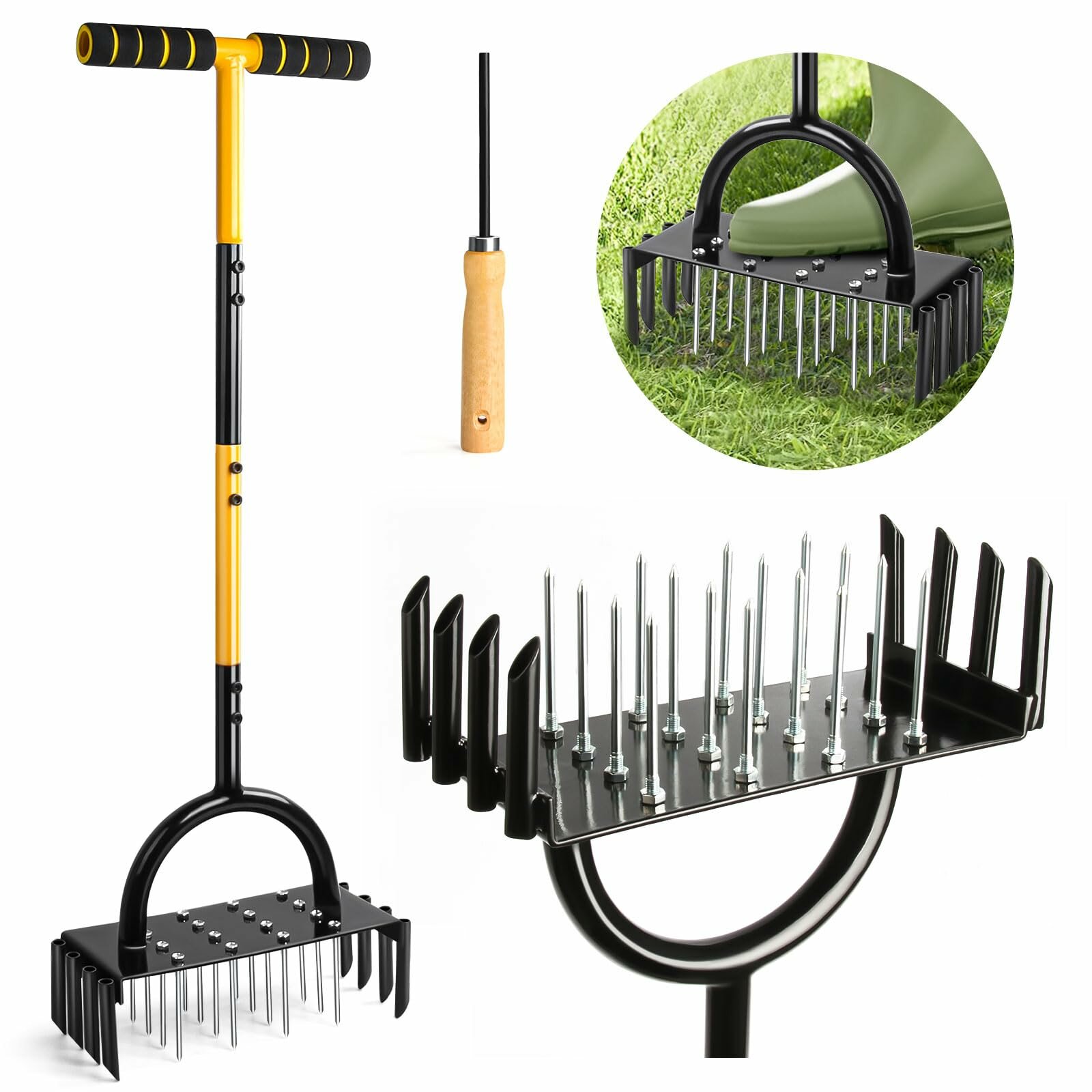 Аэратор для газона 2 в 1, ручной садовый аэратор, 16 гвоздей и 8 зубьев