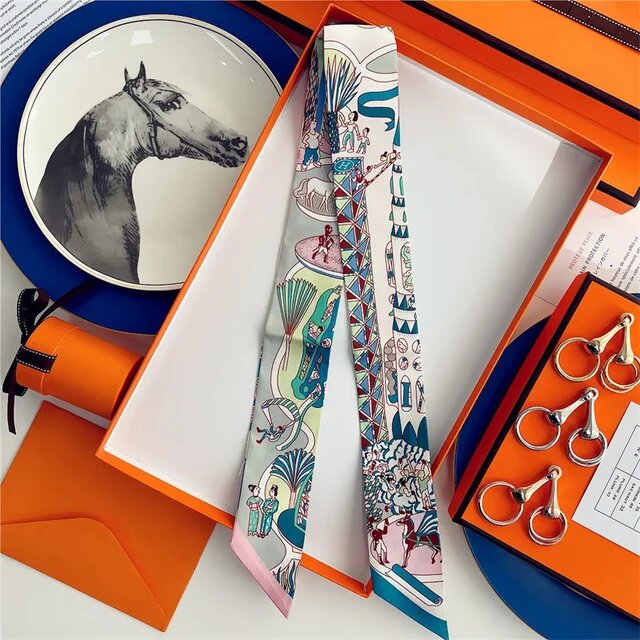 100% шелк высококачественные роскошные брендовые товары шарф Женская повязка на голову фуляр галстук ленточный шейный платок узкие шарфы аксессуары для волос