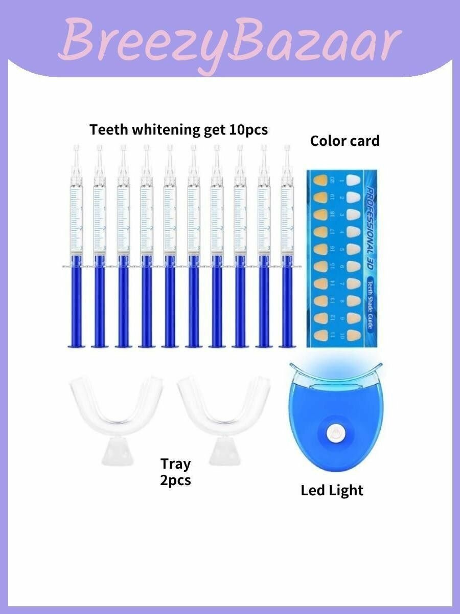 Комплект для отбеливания зубов с гелем в шприцах и ручках для ухода за полостью рта, 10 шт