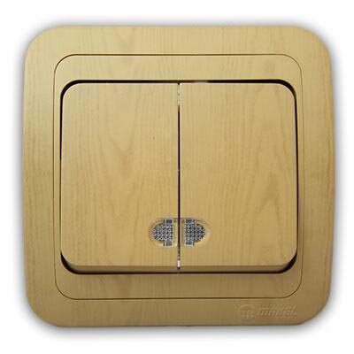 MAKEL MIMOZA ДУБ Выключатель 2-клавишный с подсветкой встраиваемый 24223