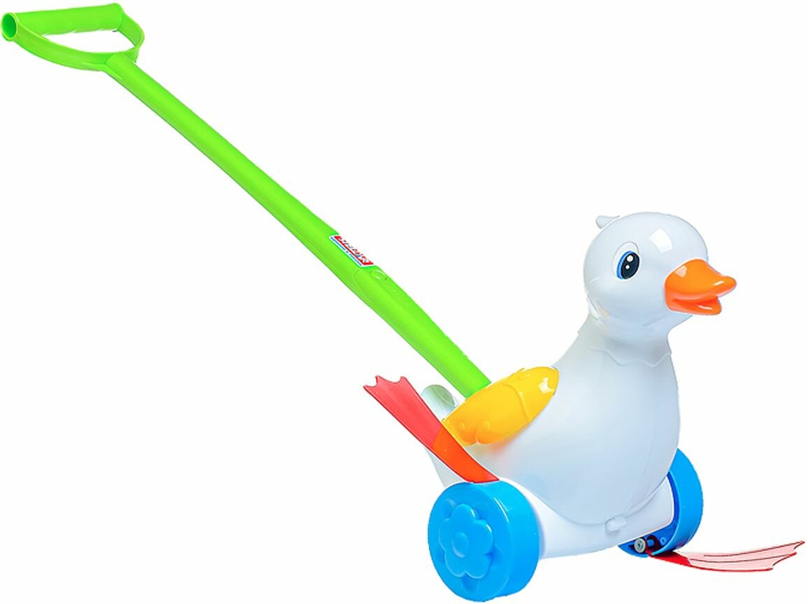 Детская каталка "Уточка" с ручкой, развивающая игрушка для малышей, машинка-каталка для дома и улицы