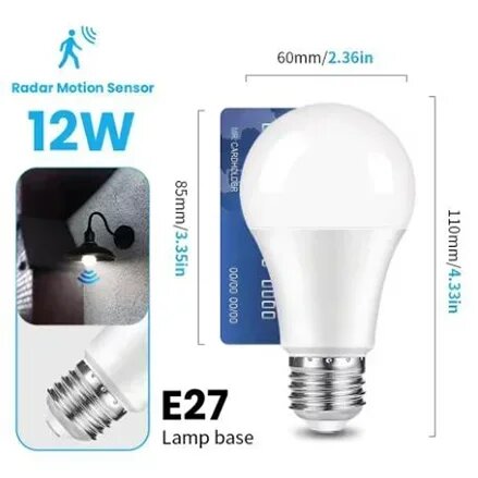 THEBSE Светодиодная лампа датчик движения E27 теплый Голубой, 12W Radar Sensor, Cold White, AC220V