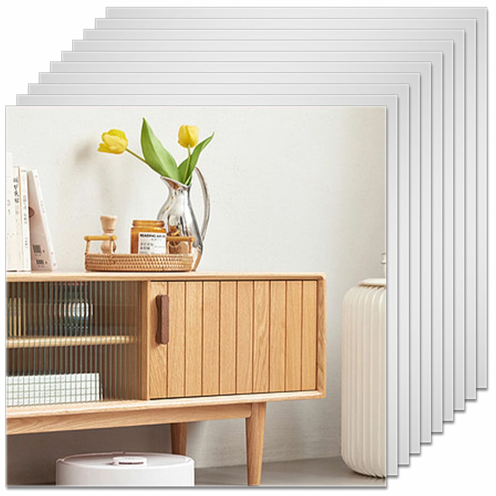 15x15cm Зеркальные наклейки для интерьера, Настенный декор, Зеркальная плитка самоклеющаяся,10 штук.