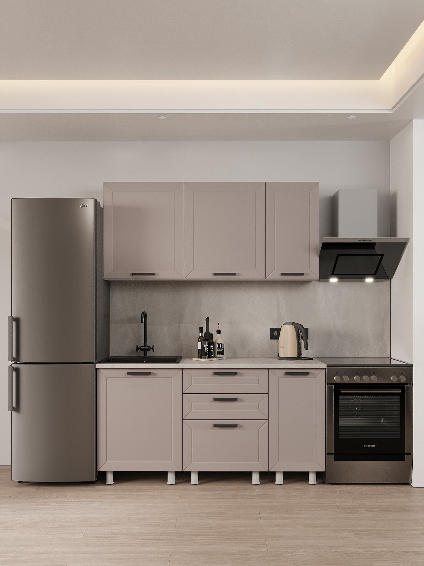 Кухонный гарнитур Сектор МДФ 1,6м кашемир без столешницы