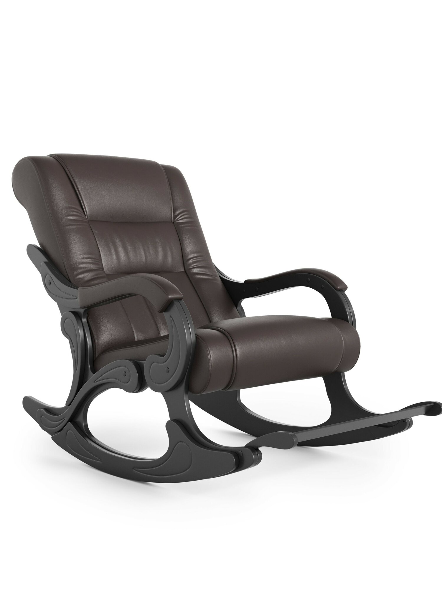 Кресло-качалка мягкое с подножкой для отдыха дома в гостиную (Родос, экокожа, Темно-коричневый)