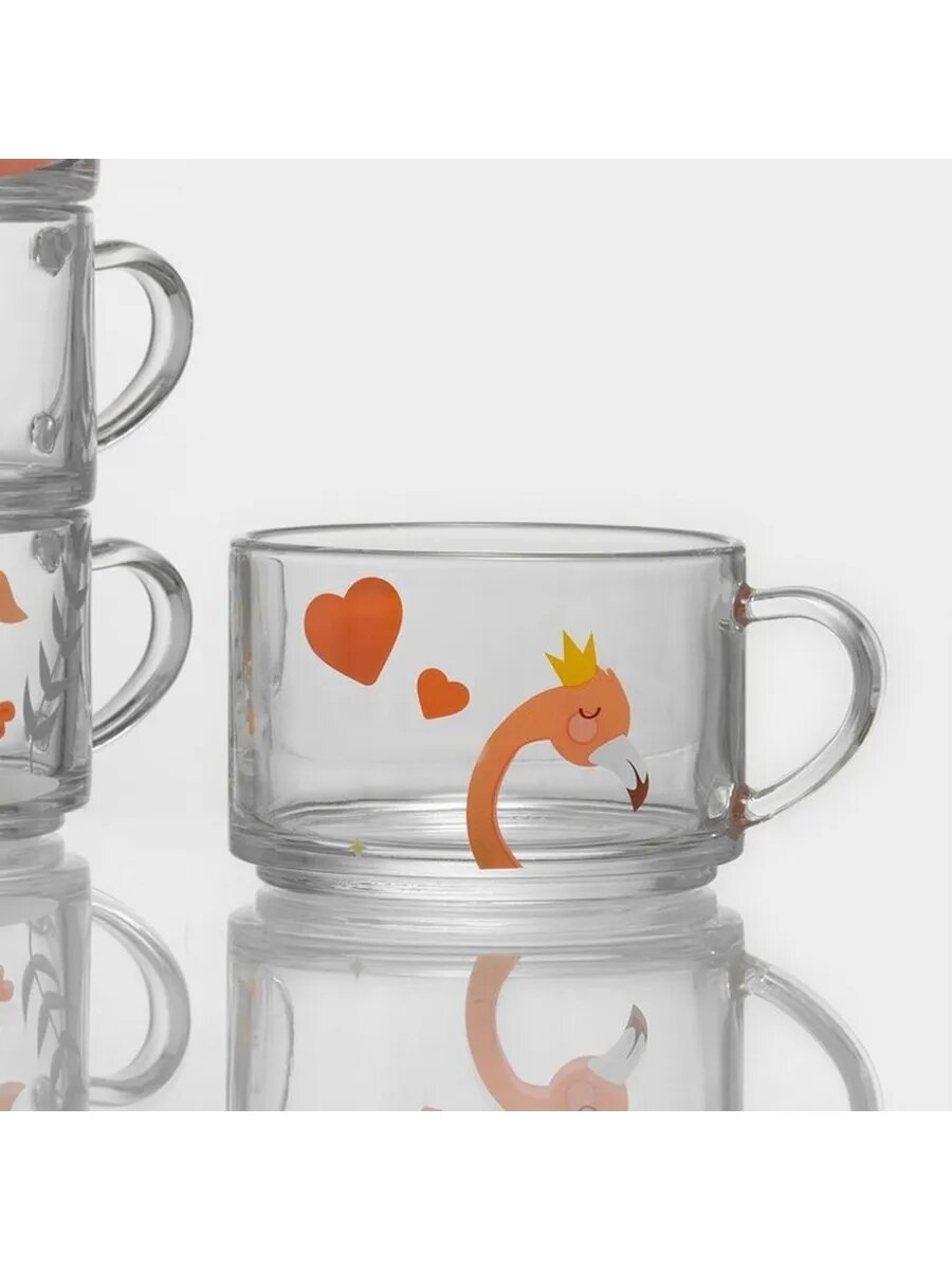 Стеклянные кружки с фламинго, 4 шт.
