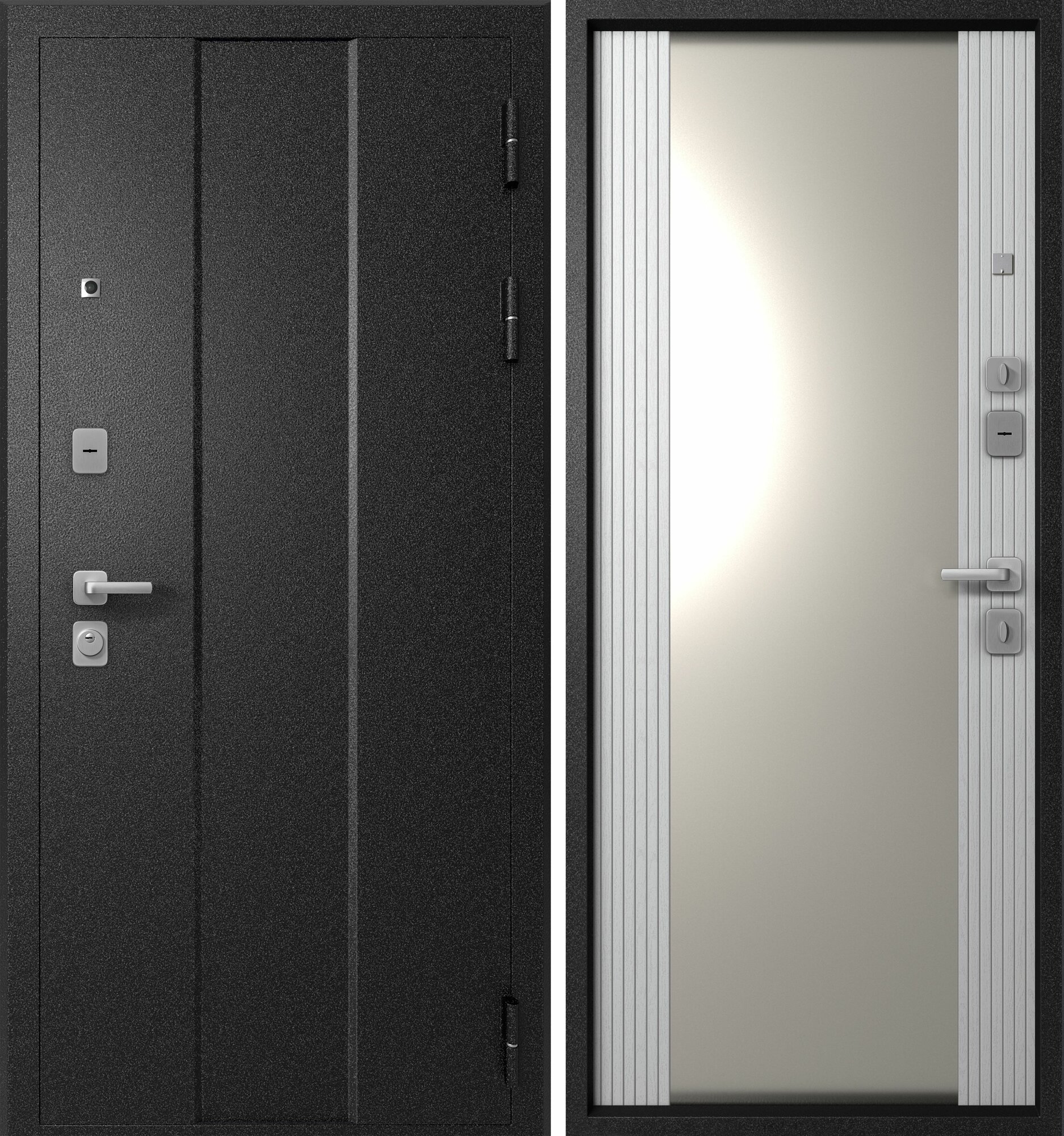 Дверь стальная Эталон М-5 Черный букле-Белый снег (зеркало) мат. хром кв. 860 правая