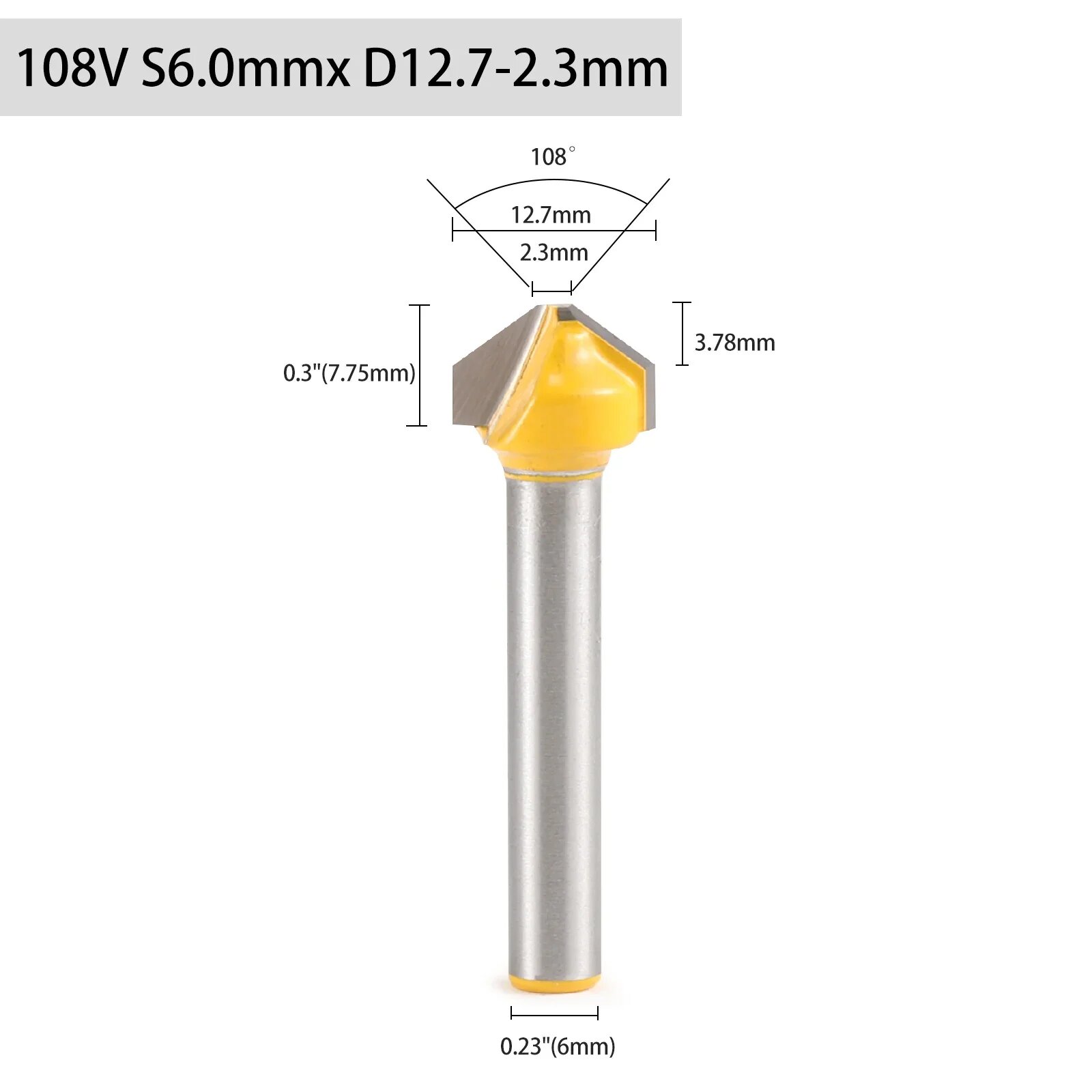 5 шт. 6 мм 6,35 мм 8 мм хвостовик гравировально-фреза 90 108 135 градусов V-образная фреза с фаской для ACP акриловый МДФ ПВХ дерево 108V-S6.0x12.7x2.3